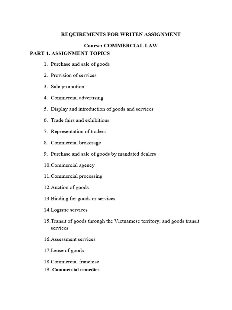 Guideline on Assignment - Commercial Law | PDF | Essays | Argument Guideline on Assignment - Commercial Law | PDF | Essays | Argument