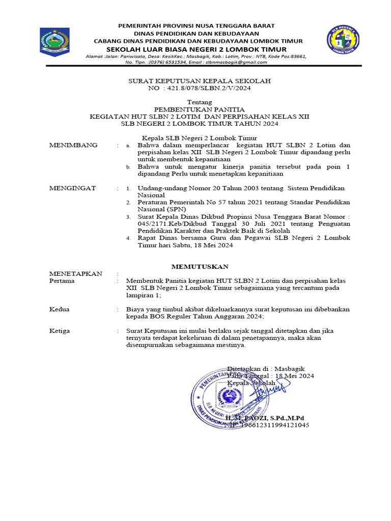 SK Kegiatan HUT SLBN 2024 | PDF