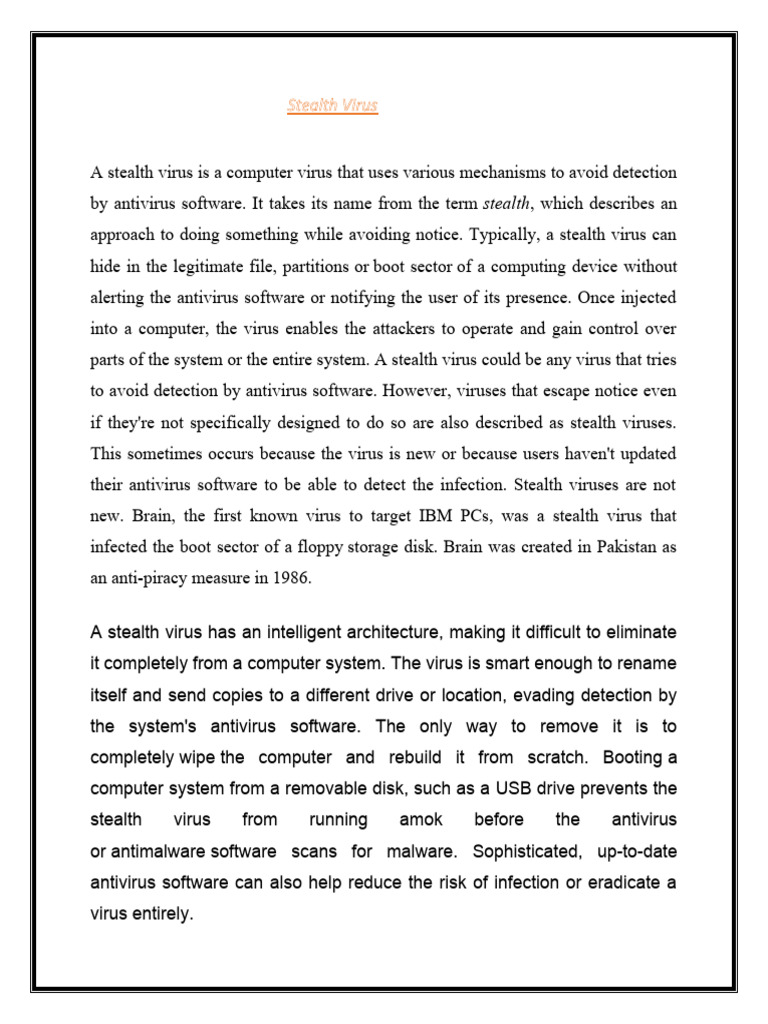 Stealth Virus | PDF | Computer Virus | Malware