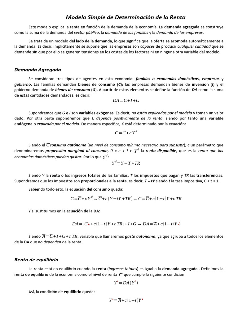 Modelo Simple de Determinación de La Renta | PDF | Balance presupuestario del gobierno | Business