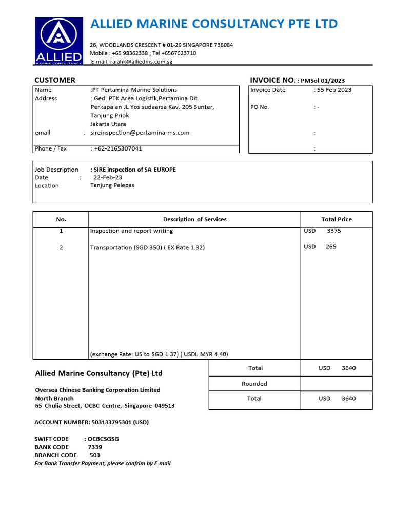 Allied Marine Consultancy Invoice 2023 | PDF