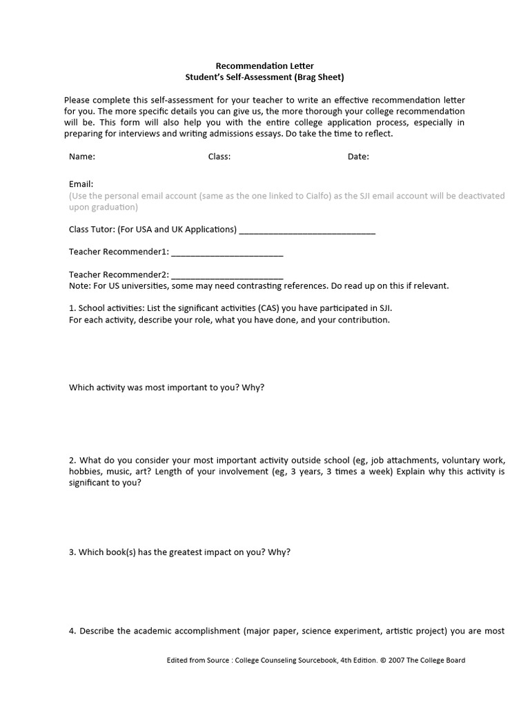 College Recommendation Letter Guide | PDF