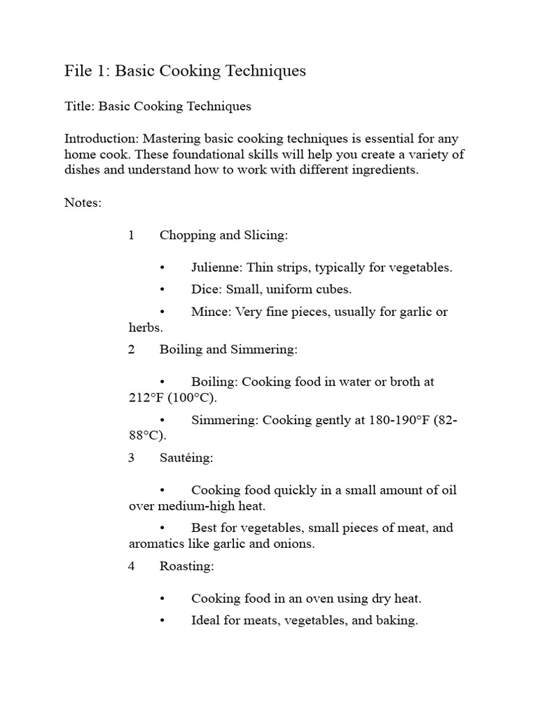 Cooking Techniques | PDF | Cooking, Food & Wine