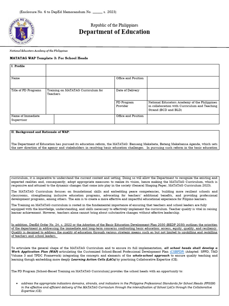 Final - MATATAG WAP Template 3 - School Heads - SessionNo15 - Leah B ... Final - MATATAG WAP Template 3 - School Heads - SessionNo15 - Leah B ...