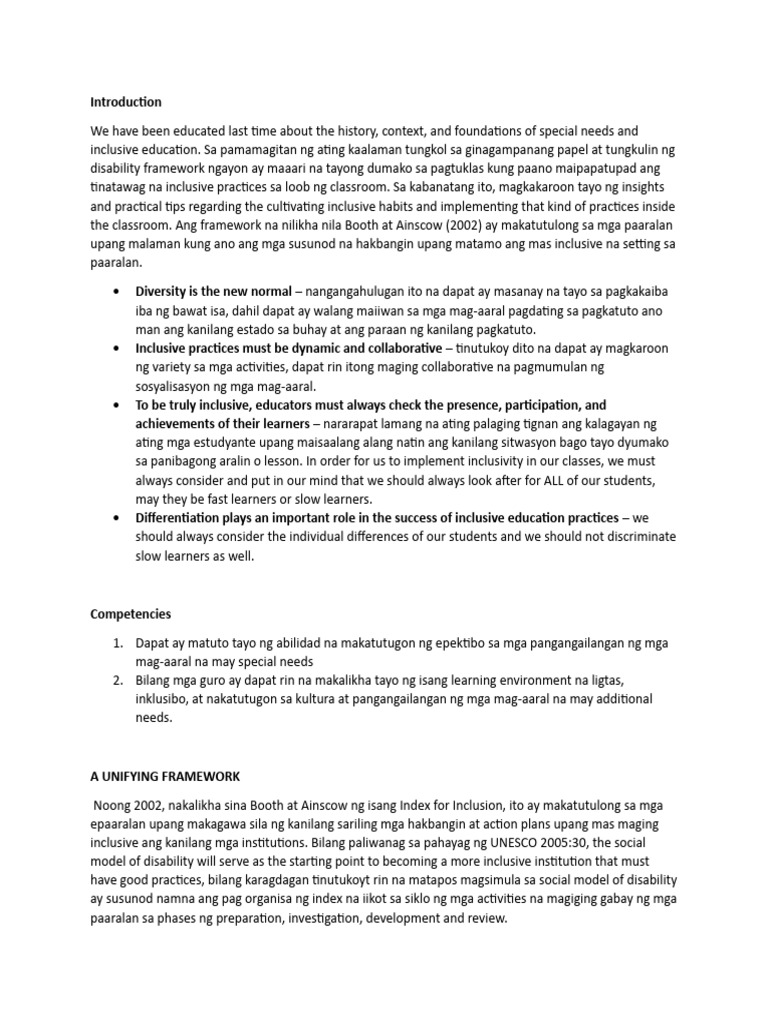 Introduction for Inclusion | PDF