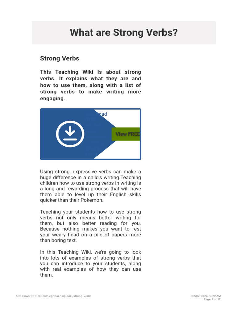 List of Strong Verbs For Writing - Powerful Verbs - Teaching | PDF ...