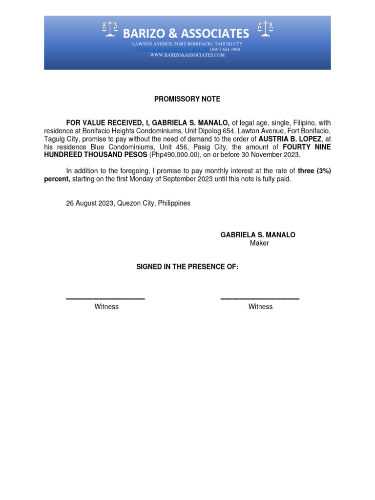 Legform _PROMISSORY NOTE AND DEMAND LETTER FOR BOUNCED CHECK | PDF