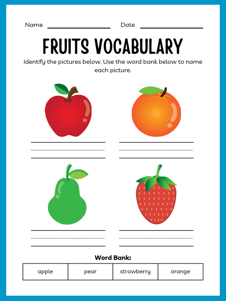 Fun and Colorful Kindergarten Workbook ESL Fruits Worksheet For Kids ...
