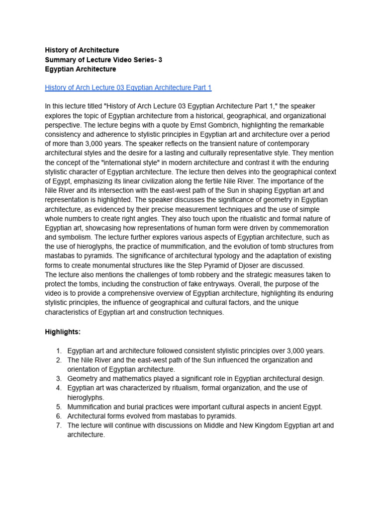 RESHA ACHARYA Summary of Lecture Video Series - 3 | PDF | Ancient Egypt ...