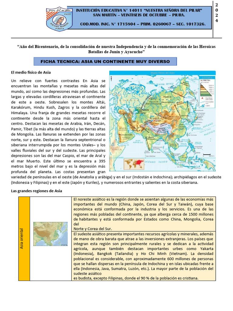 Ficha Medio Fisico de Asia | Descargar gratis PDF | Asia | El sudeste de Asia