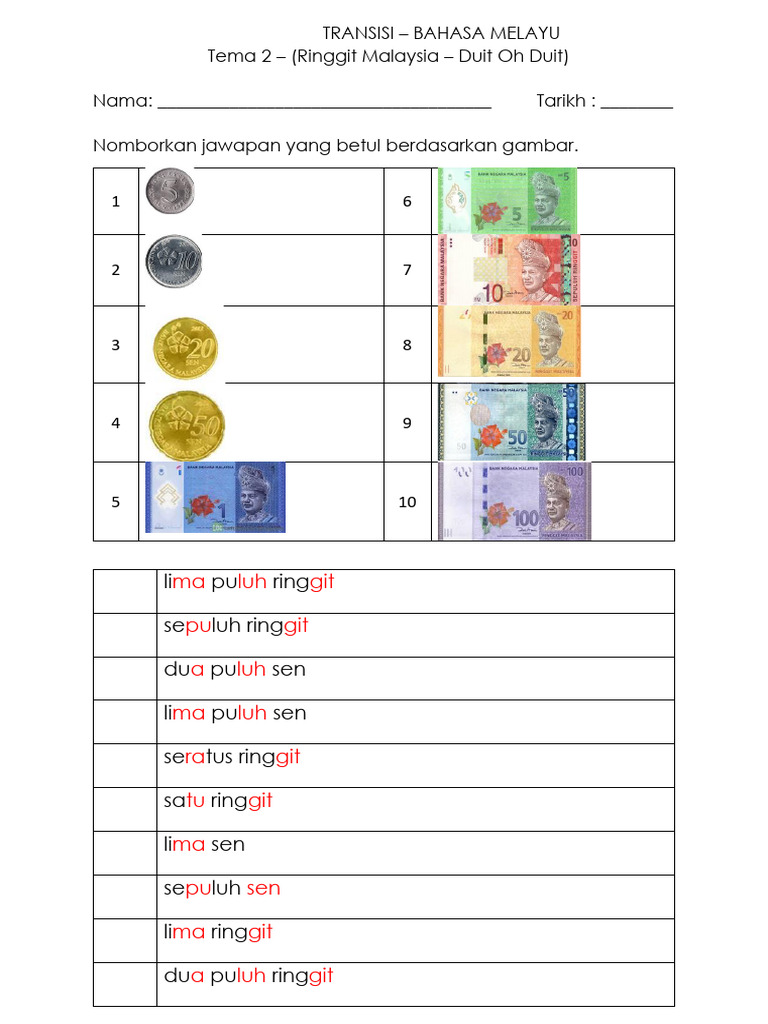 Lembaran Kerja Duit Oh Duit | PDF