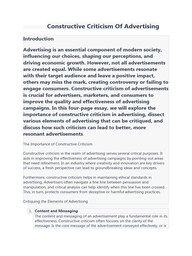 Constructive Criticism of Advertising | PDF | Advertising | Brand