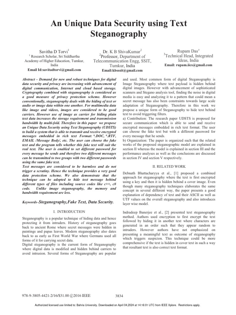 An Unique Data Security Using Text Steganography | PDF | Business