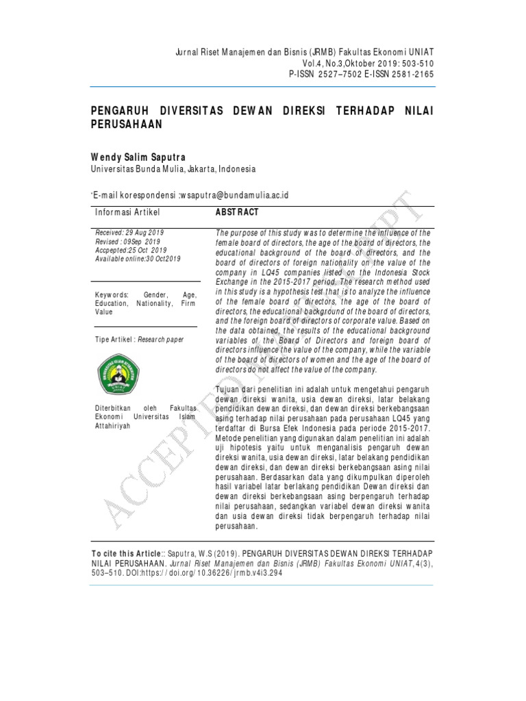 Diversitas Dewan Direksi dan Nilai Perusahaan | PDF