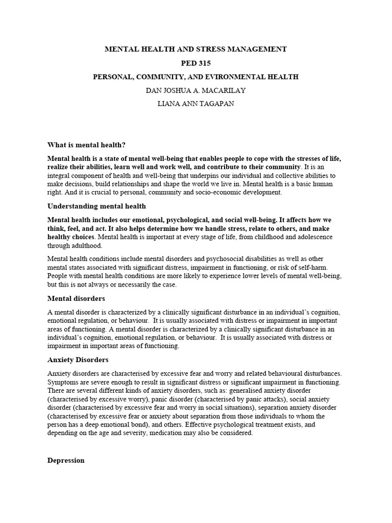 Mental Health & Stress Management Guide | PDF | Mental Health ...