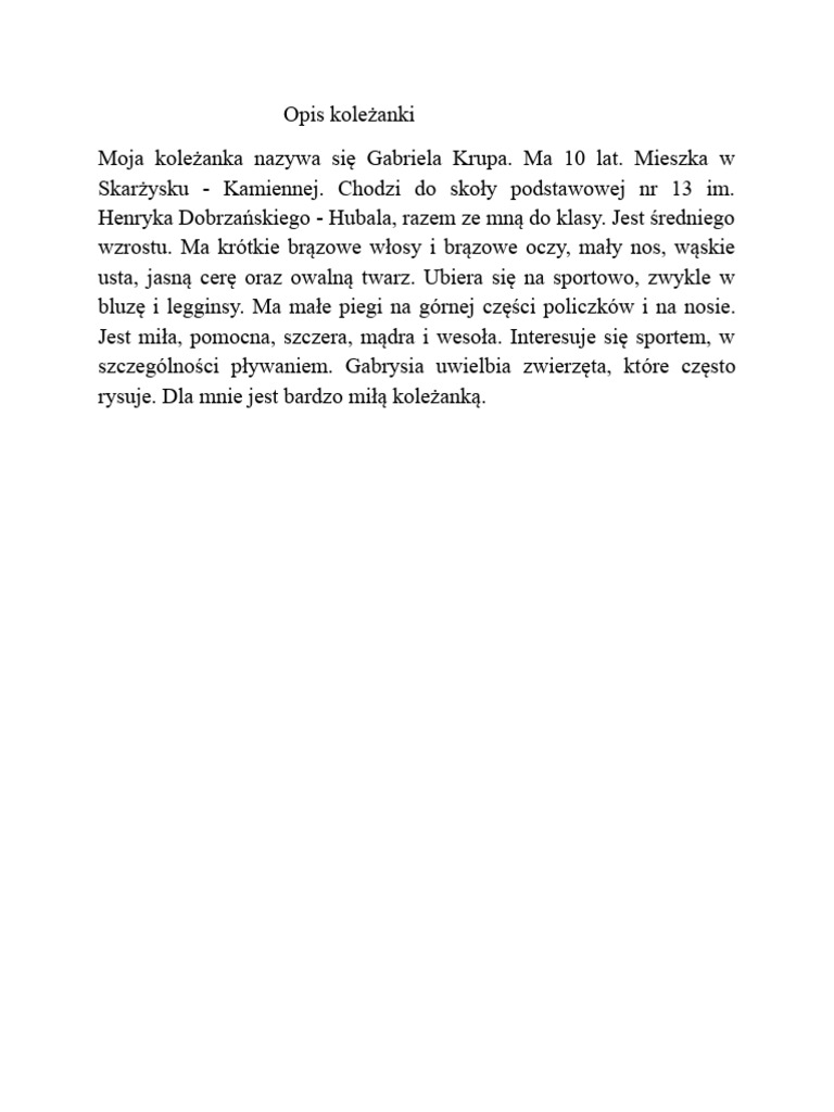 Opis Koleżanki | PDF