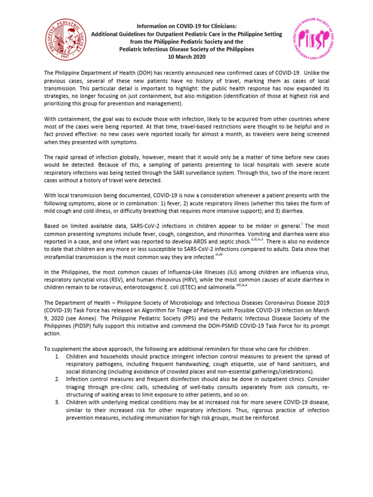 Pps Pidsp Covid Opd Pedia 1 | PDF | Infection | Diarrhea