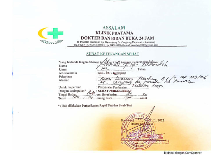 Surat Keterangan Sehat Dokter | PDF