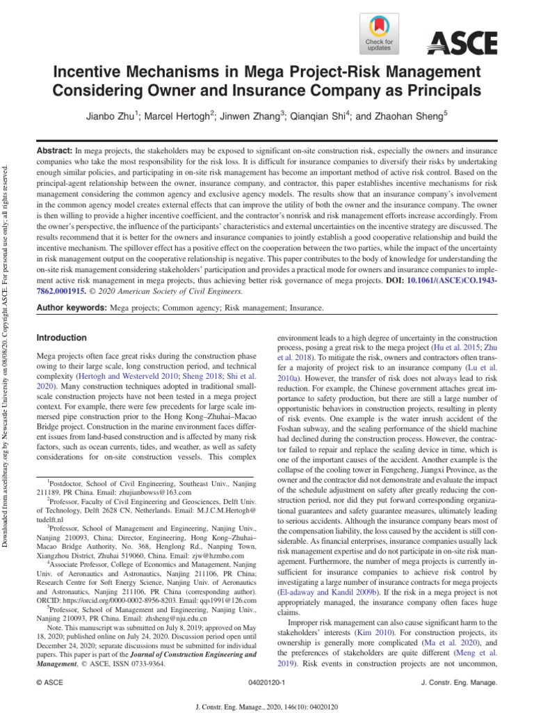 Incentive Mechanisms in Mega Project-Risk Management Considering Owner ...