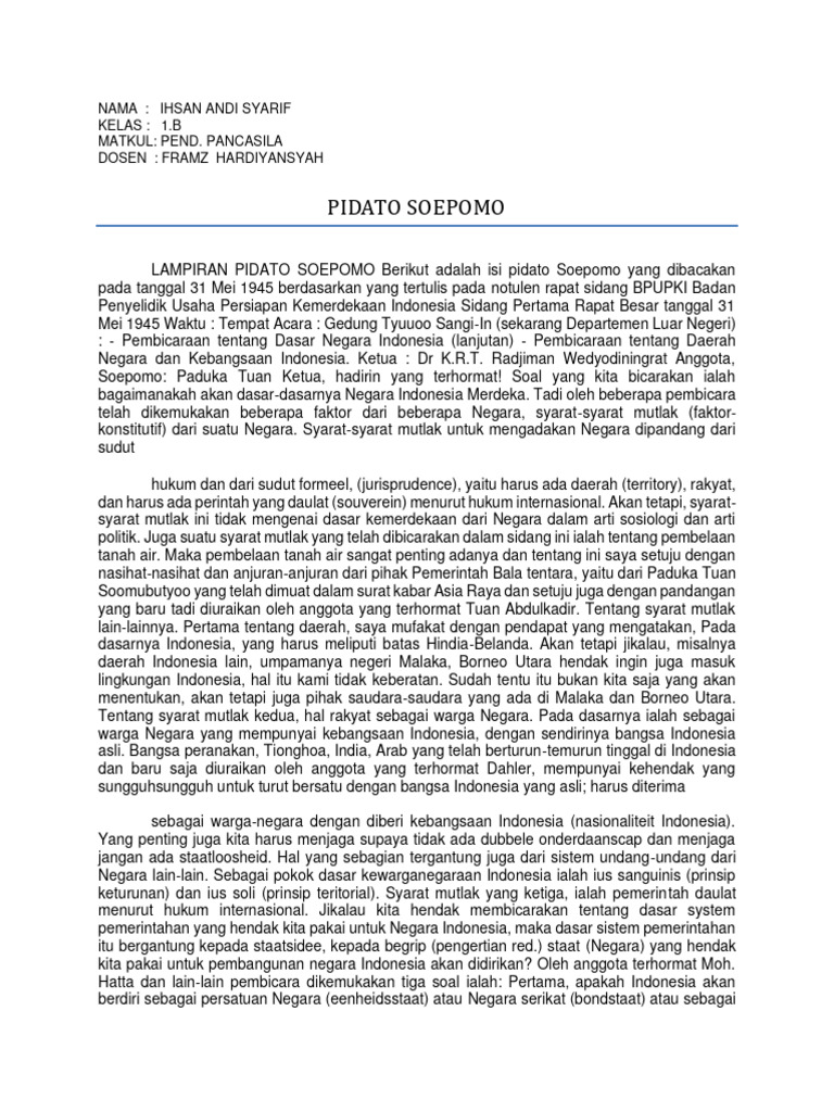 Pidato Soepomo | PDF