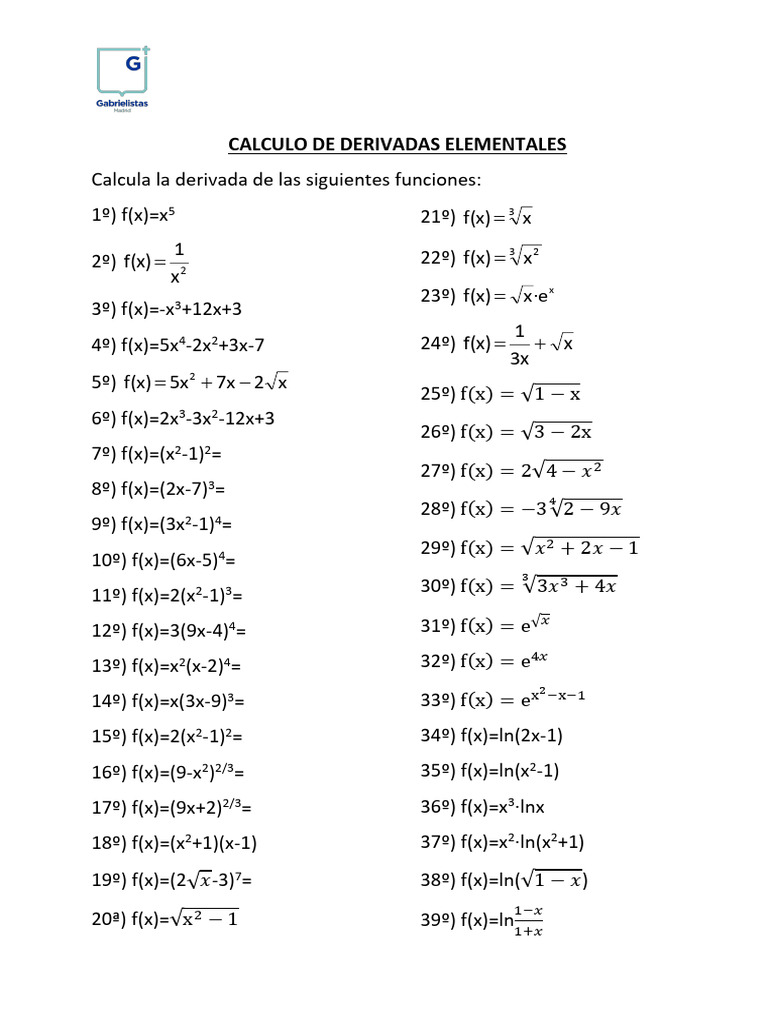 Ej Cálculo de Derivadas (I) | PDF
