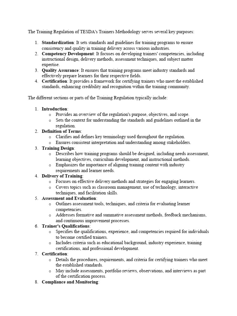 Training Regulation of TESDA's Trainers Methodology | Download Free PDF ...