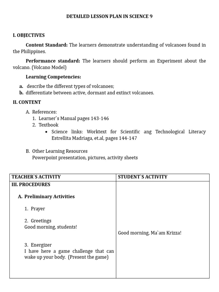 Detailed Lesson Plan in Science 9 | PDF | Volcano | Lava