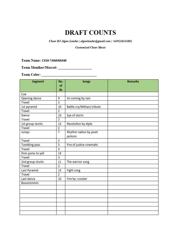 Customized Cheer Music Draft | PDF
