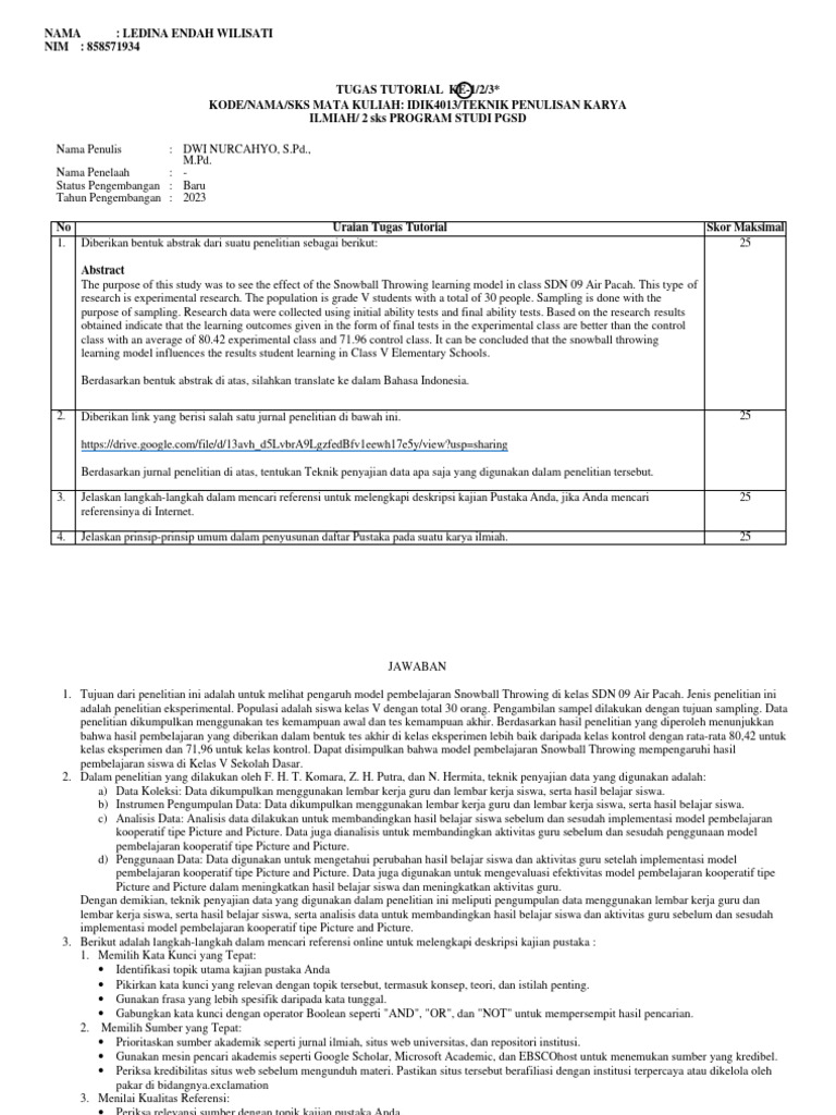 TT2 Teknik Penulisan Karya Ilmiah Mahasiswa (18-5-2024) | PDF