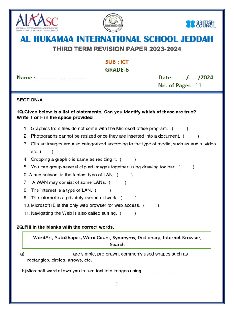 ICT Revision Paper for Grade 6 Students | PDF | World Wide Web ...