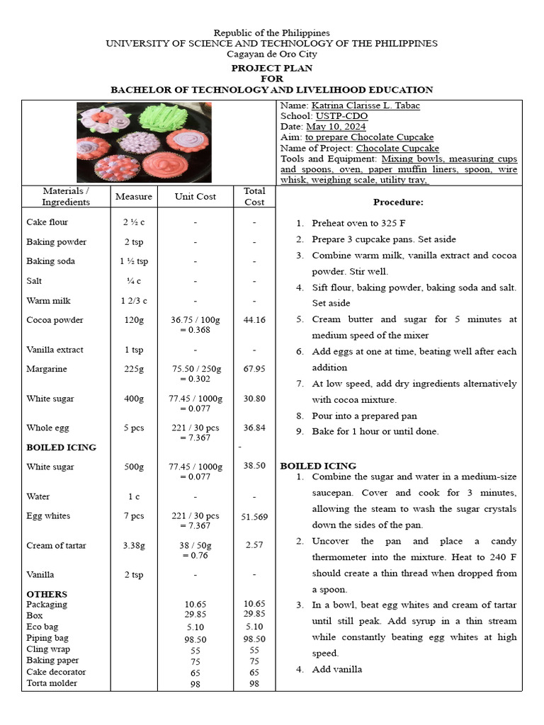 3rd and 4th Lab Project Plan | PDF | Cupcake | Cakes