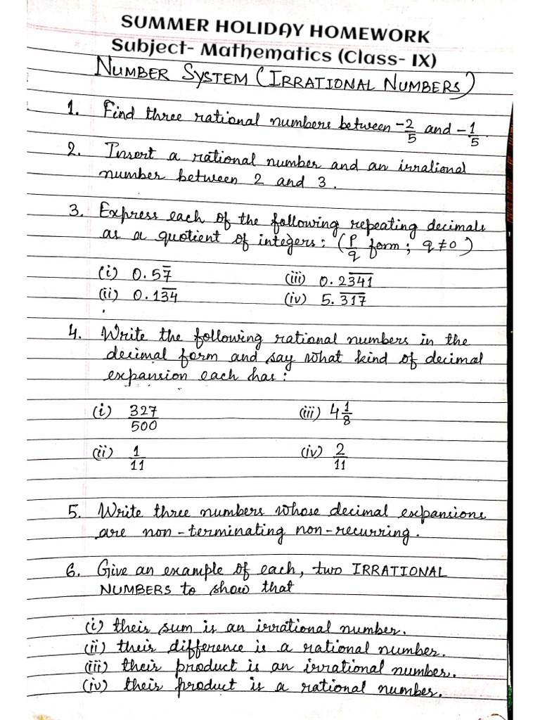 Mathematics 9 Holiday Homework | PDF Mathematics 9 Holiday Homework | PDF
