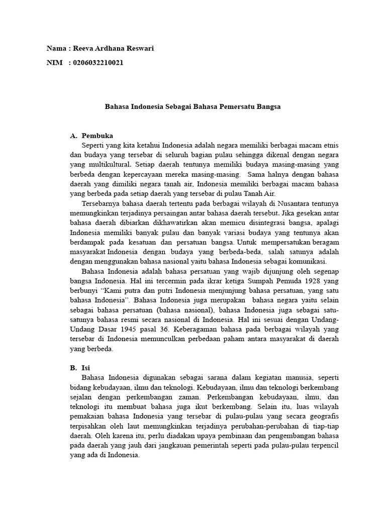 Essai Bahasa Indonesia | PDF | Seni & Disiplin Bahasa