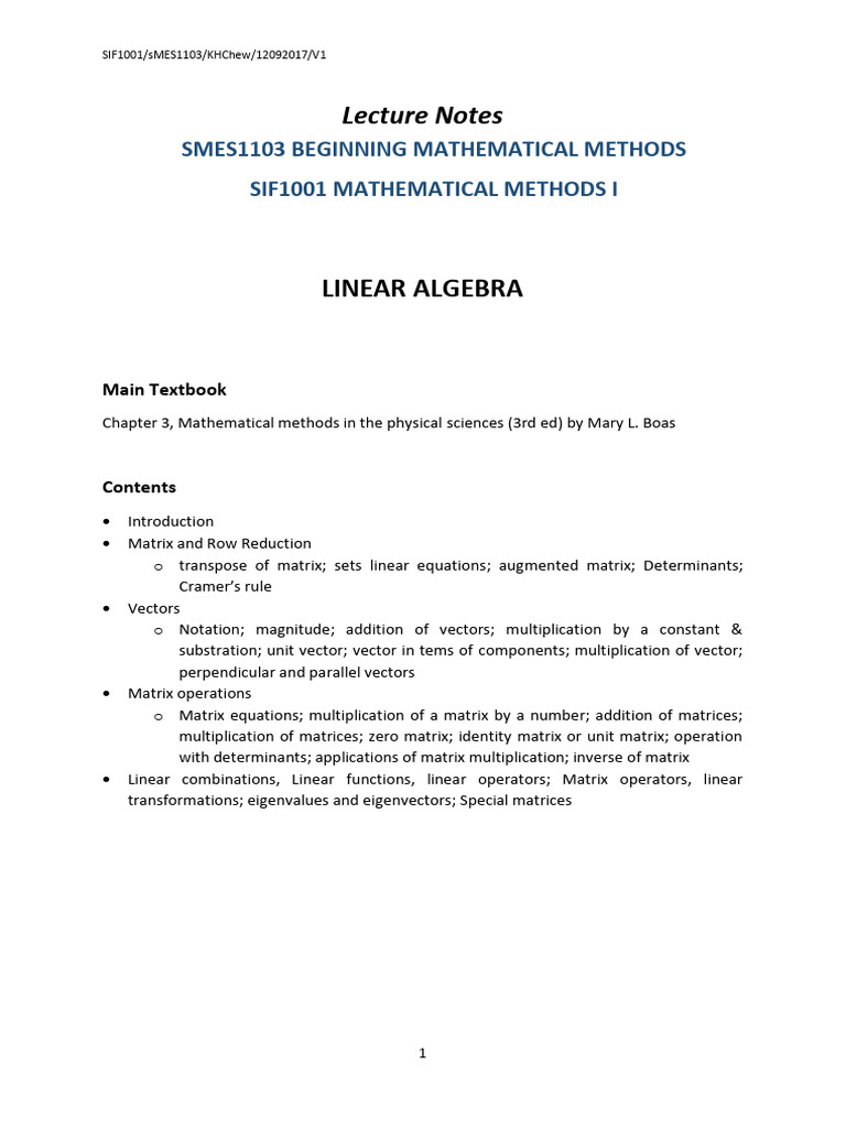 Linear Algebra Lecture Notes | PDF | Matrix (Mathematics) | Eigenvalues ...