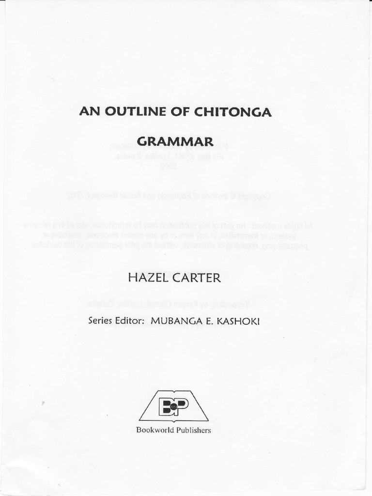 Tonga An Outline of Chitonga Grammar (Carter) | PDF | Tone (Linguistics ...