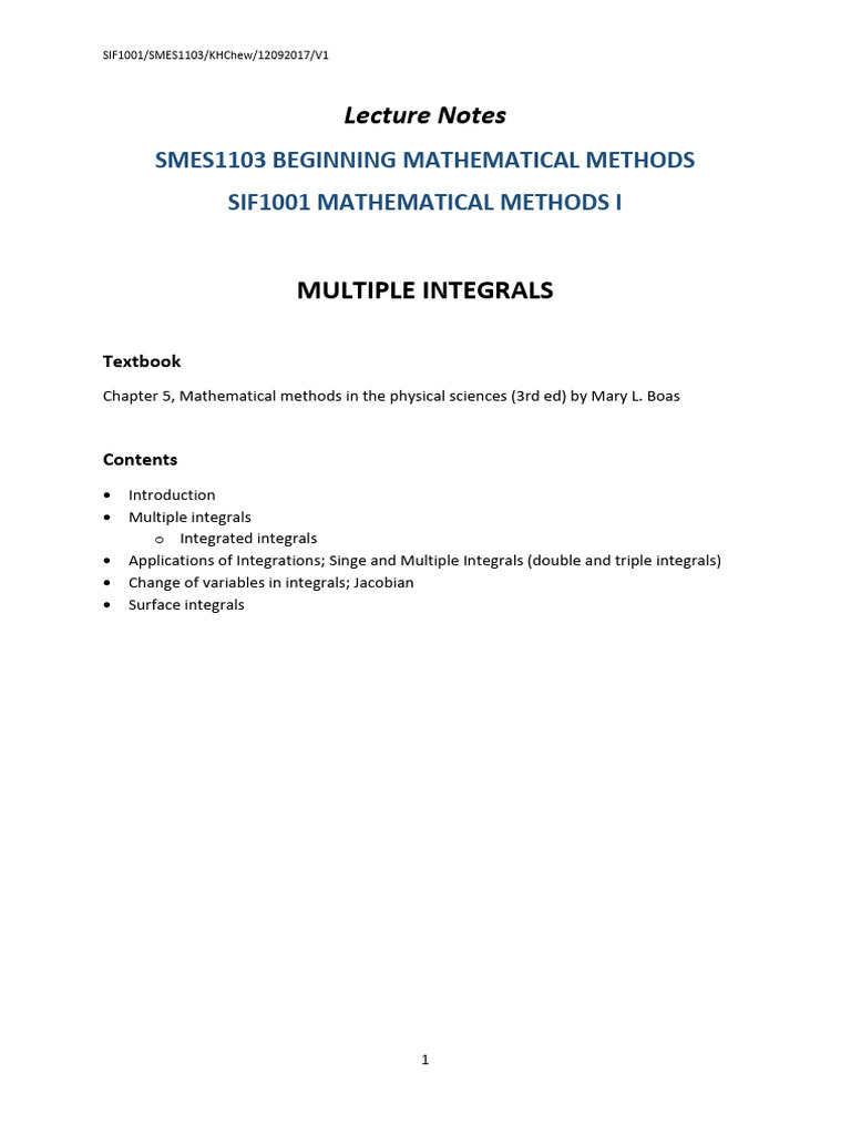 Multiple Integrals in Mathematical Methods | PDF | Integral | Area
