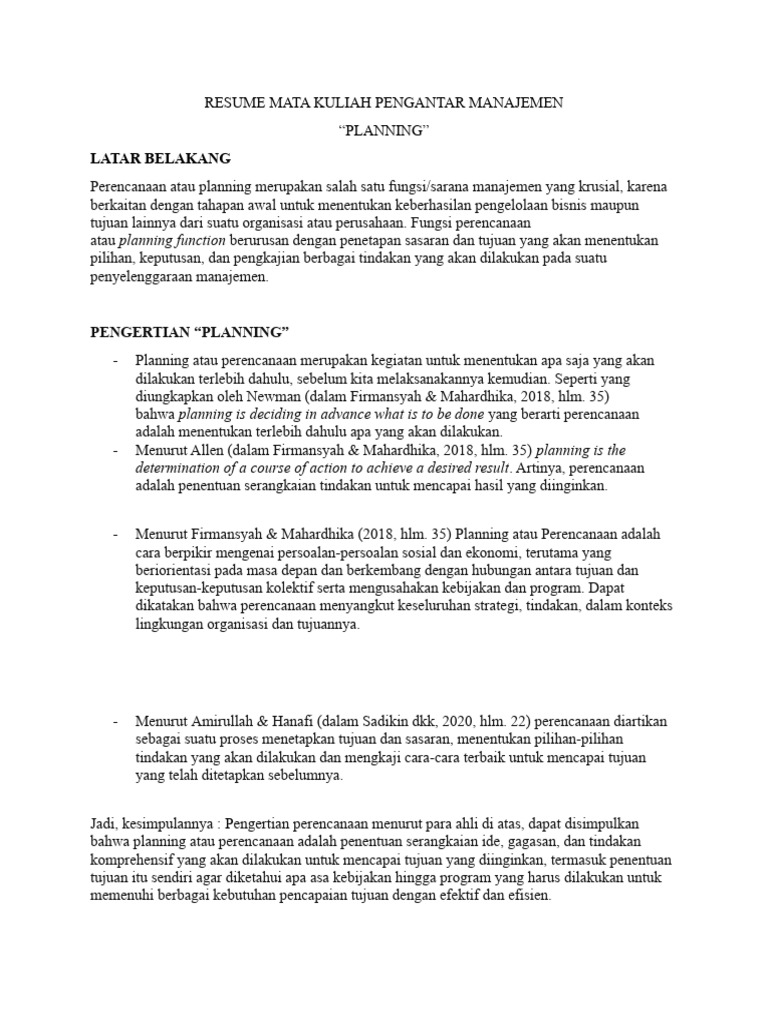 Resume Mata Kuliah Pengantar Manajemen | PDF