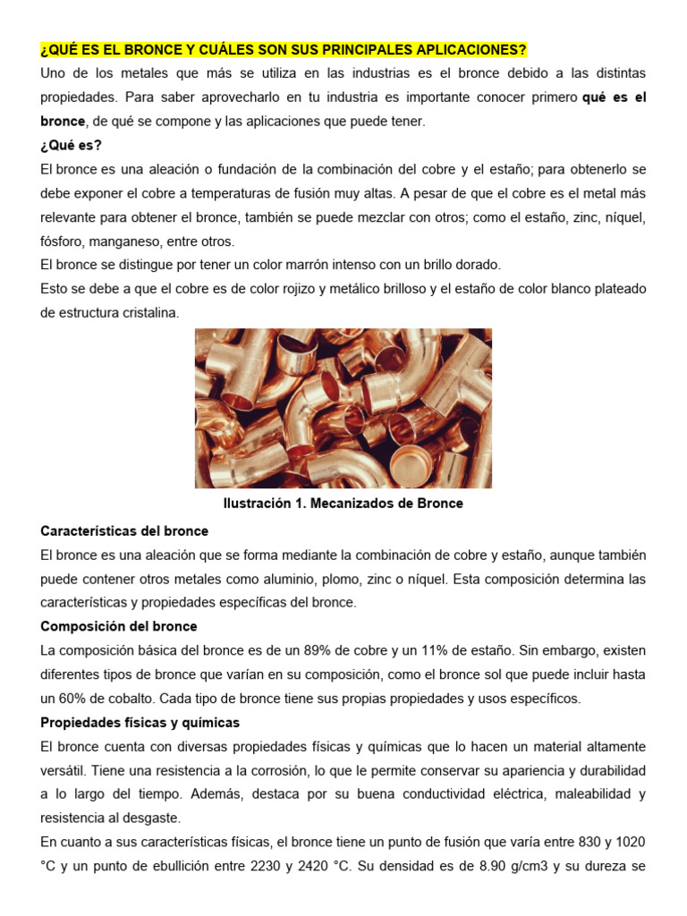 Qué Es El Bronce y Cuáles Son Sus Principales Aplicaciones | PDF ...