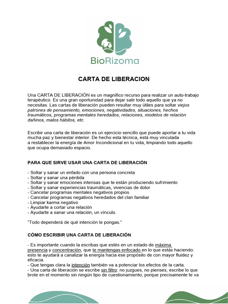 Carta de Liberacion | PDF | Las emociones | Sufrimiento