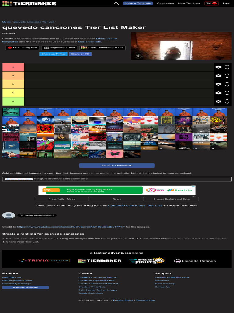 Create A Quevedo Canciones Tier List - TierMaker 16 | Download Free PDF ...