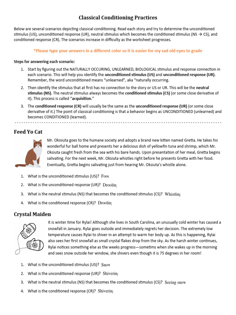 Classical Conditioning Practices Worksheet ELECTRONIC-1 | PDF ...