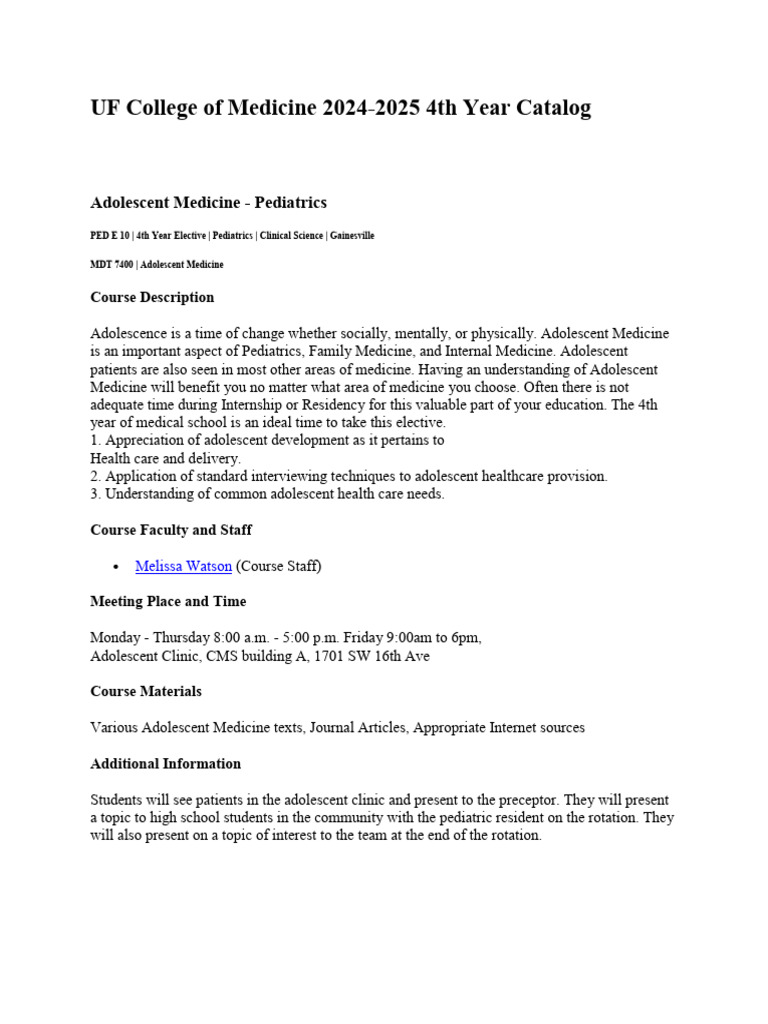UF College of Medicine 2024-2025 Electives | PDF | Pathology | Medical ...