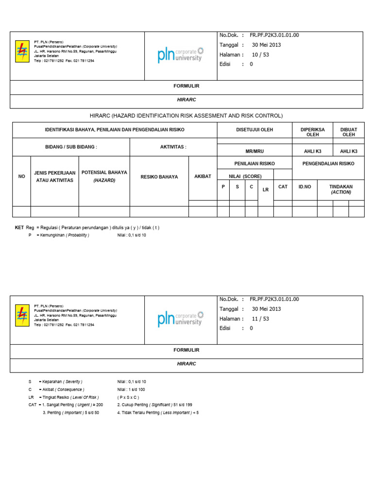 Formulir HIRARC PT. PLN 2013 | PDF
