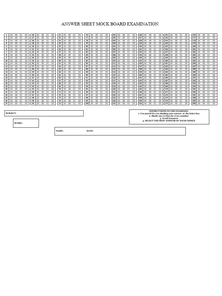 Mock Exam Answer Sheet | PDF