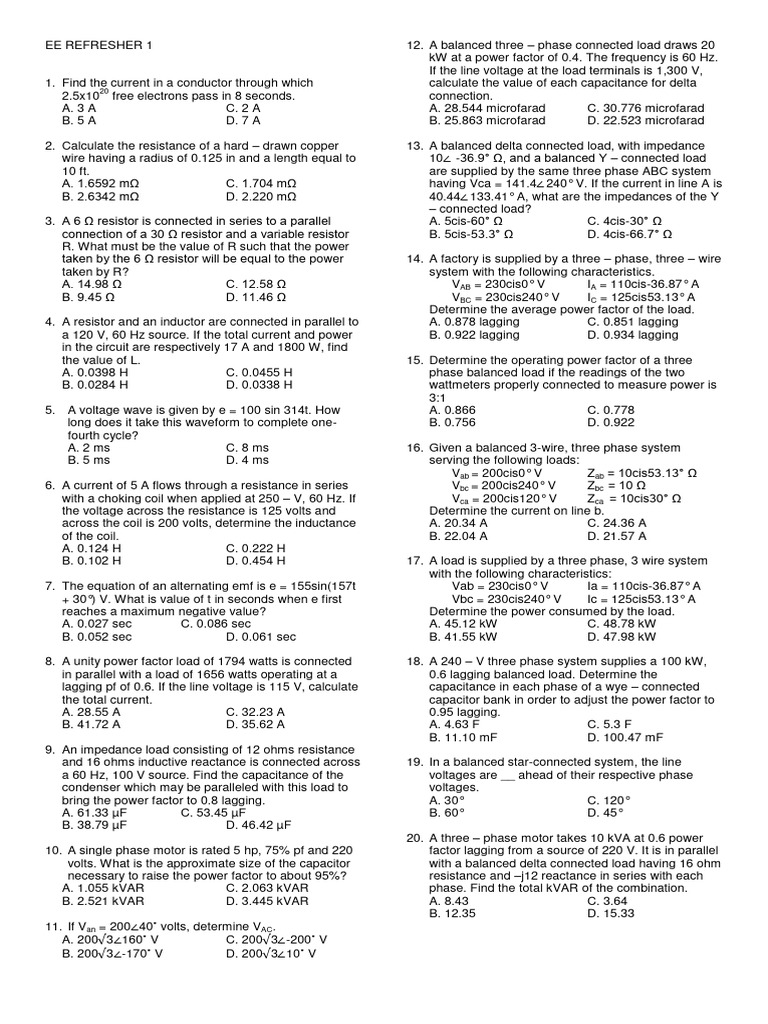 Ee Refresher 1 - Compress | PDF | Inductor | Capacitor
