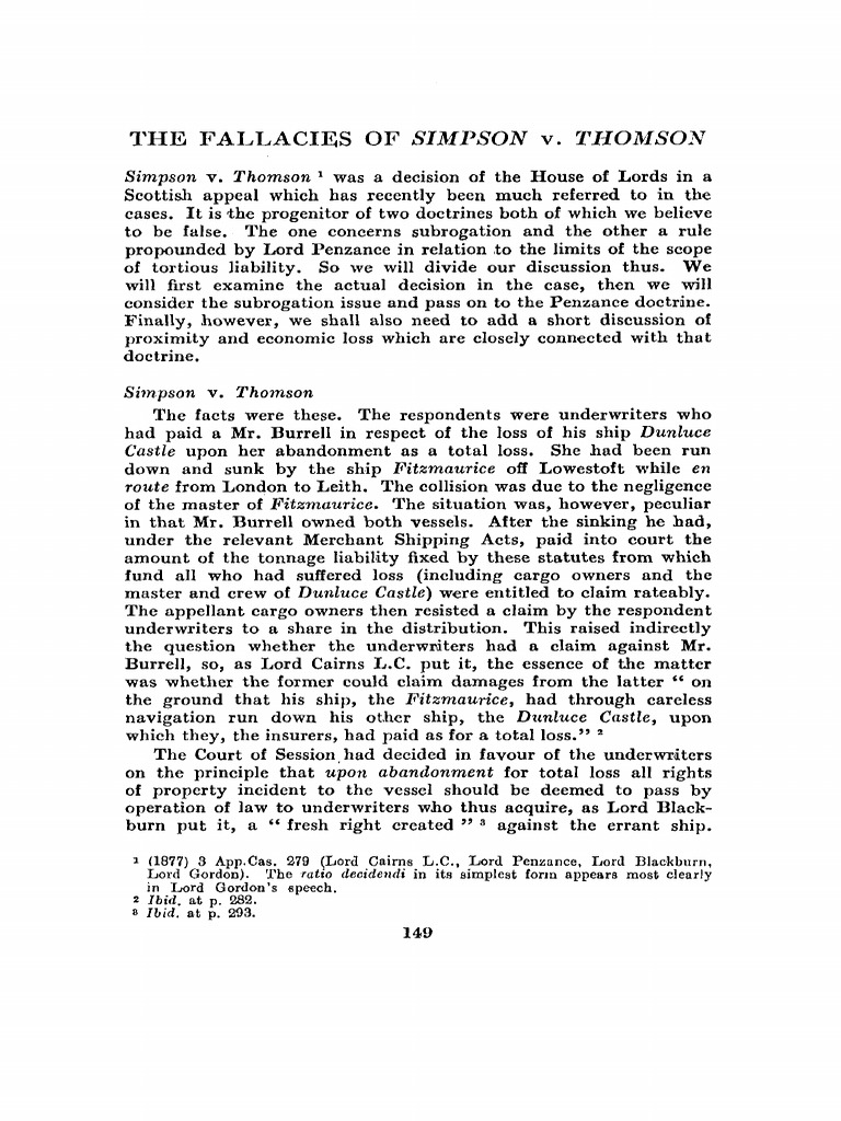 Fallacies in Simpson v. Thomson Case | PDF | Tort | Equity (Law)
