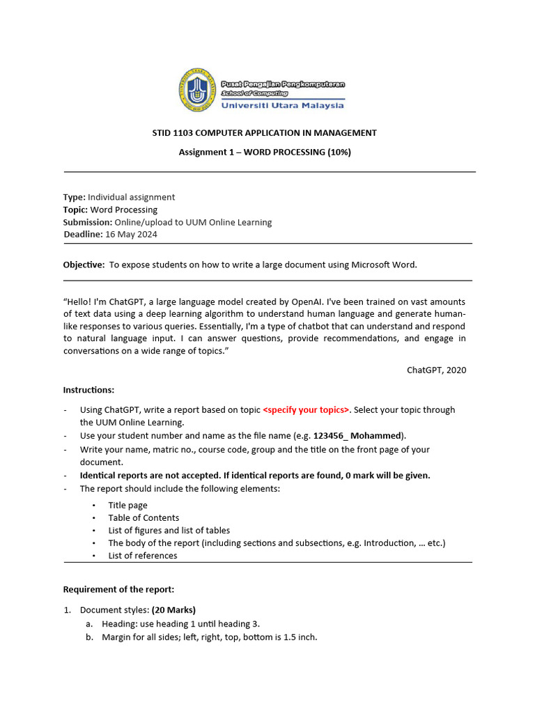 A232 - Assignment 1 - Word Processing | PDF | Computing | Computer Science