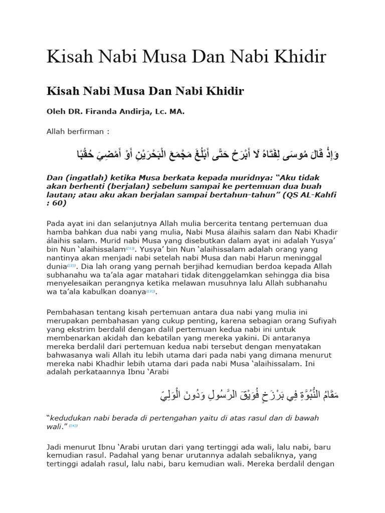 Kisah Nabi Musa Dan Nabi Khidir | PDF