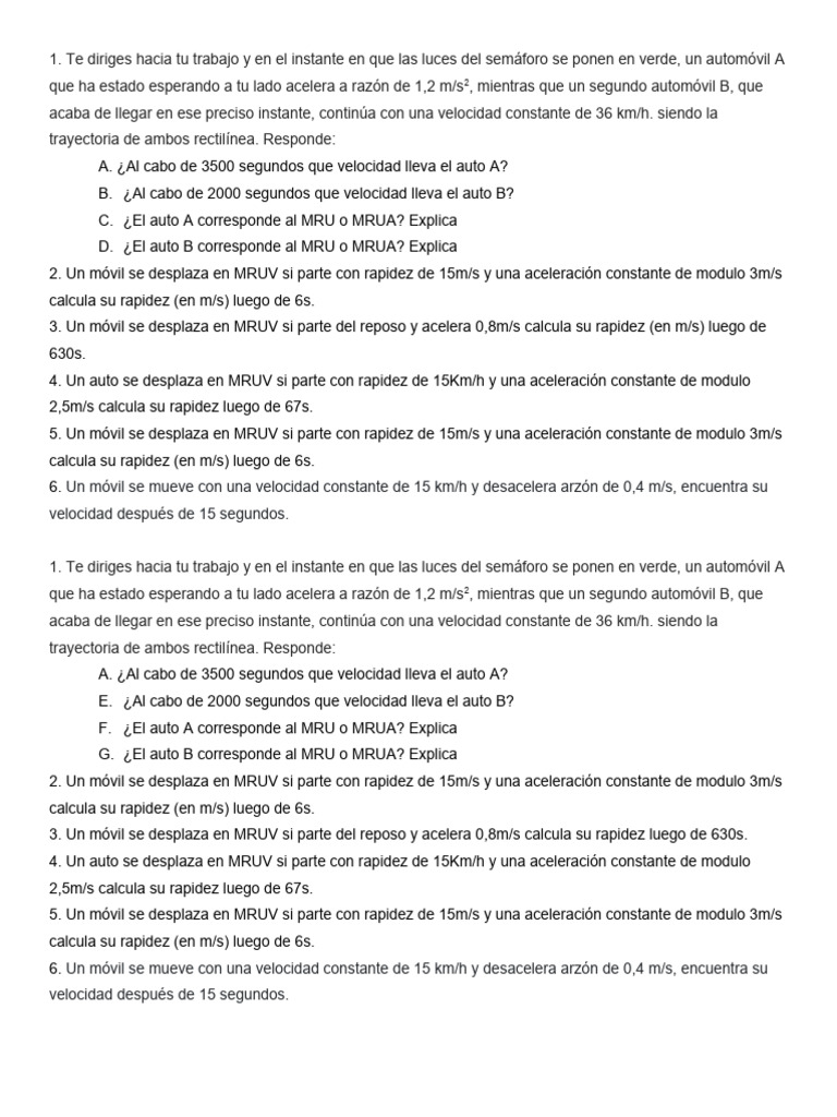 Examen Mrua | PDF | Velocidad | Aceleración