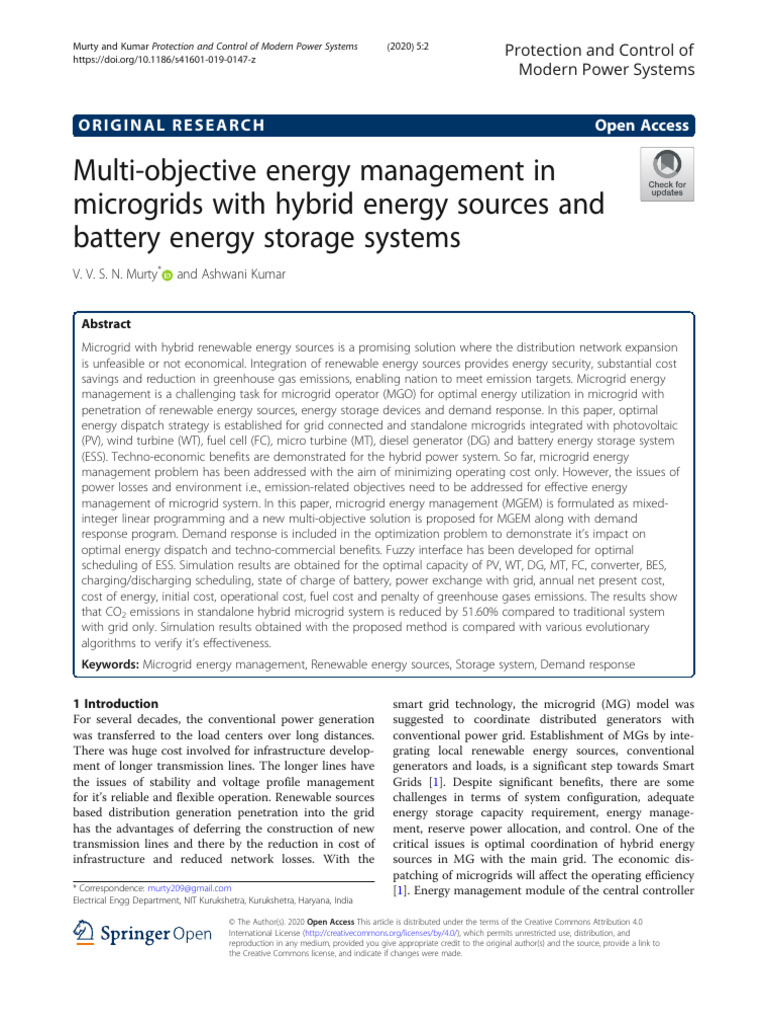 Multi Objective Energy Management In Microgrids With Hybrid Energy
